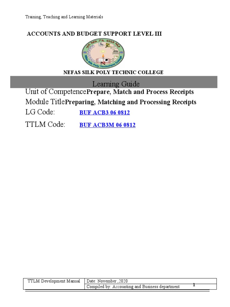 Unit of Competence Module Title LG Code: TTLM Code: Learning Guide | PDF | Expense | Revenue