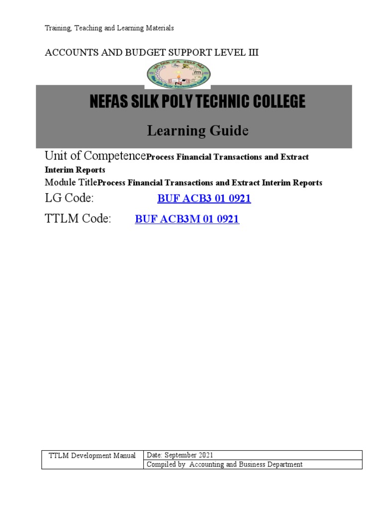 Nefas Silk Poly Technic College: Learning Guide | PDF | Debits And ...