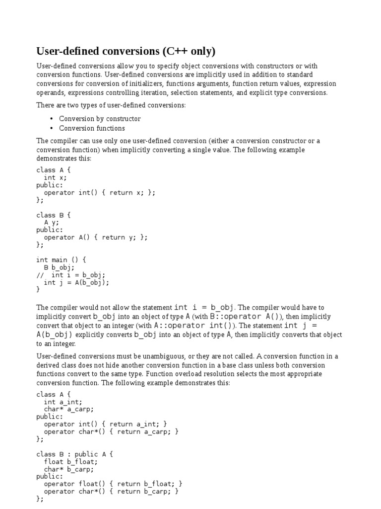 User Defined Conversions C Only Pdf Constructor Object Oriented Programming Programming