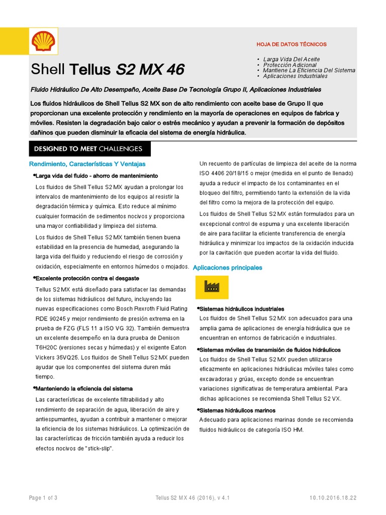 Ficha Tecnica Shell Tellus s2 MX 46 | PDF | Química | Física Aplicada e Interdisciplinaria