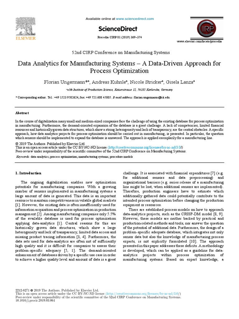 Data Analytics For Manufacturing Systems - A Data | PDF | Analytics ...