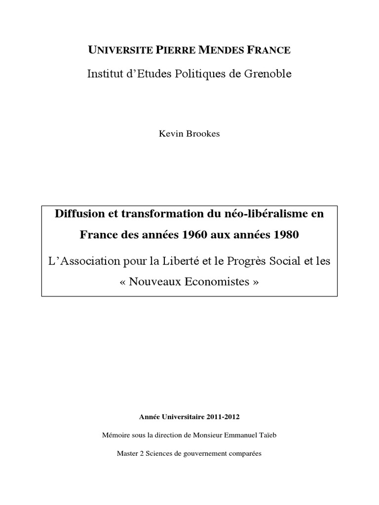 Néo-libéralisme en France (1960-1980) | PDF | Néolibéralisme ...