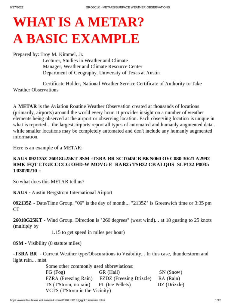 What Is A Metar? A Basic Example | PDF | Cloud | Rain