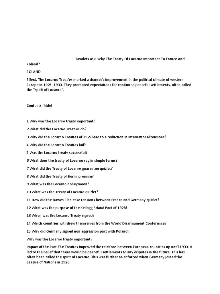 Locarno Treaties Explained | PDF | Foreign Policy | Diplomacy