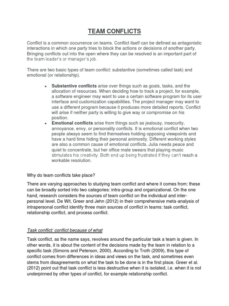 Team Conflicts: Substantive Conflicts Arise Over Things Such As Goals ...