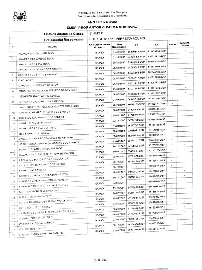 Lista 9° Ano C | PDF