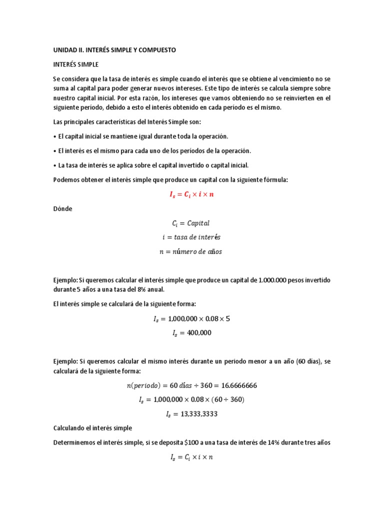 Interés Simple y Compuesto: Fórmulas y Ejemplos | PDF | Interés ...