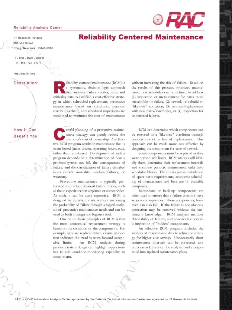 Reliability Centered Maintenance: Description | PDF | Reliability ...