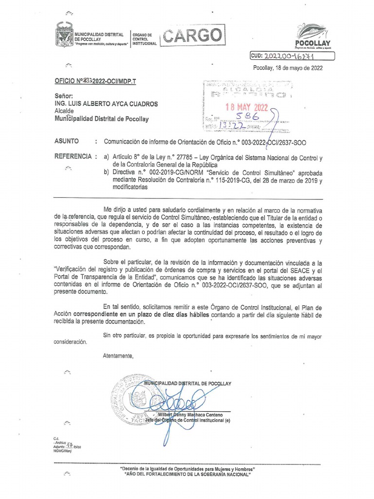 Oficio de Remision de Oo 003-2022 | PDF
