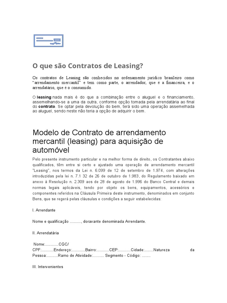 Contrato de Leasing | PDF | Leasing | Business