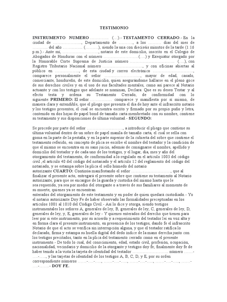 Testamento Cerrado | PDF | Voluntad y testamento | Gobierno