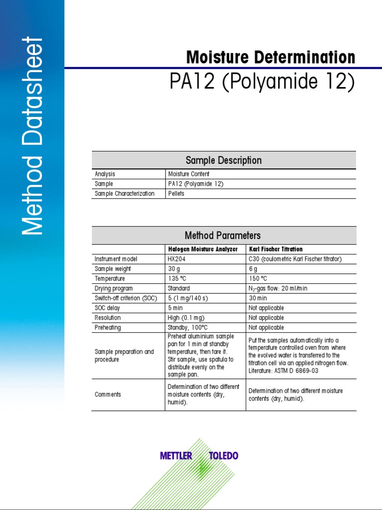 PA12 (Polyamide 12) : Moisture Determination | PDF | Analysis | Physical Sciences