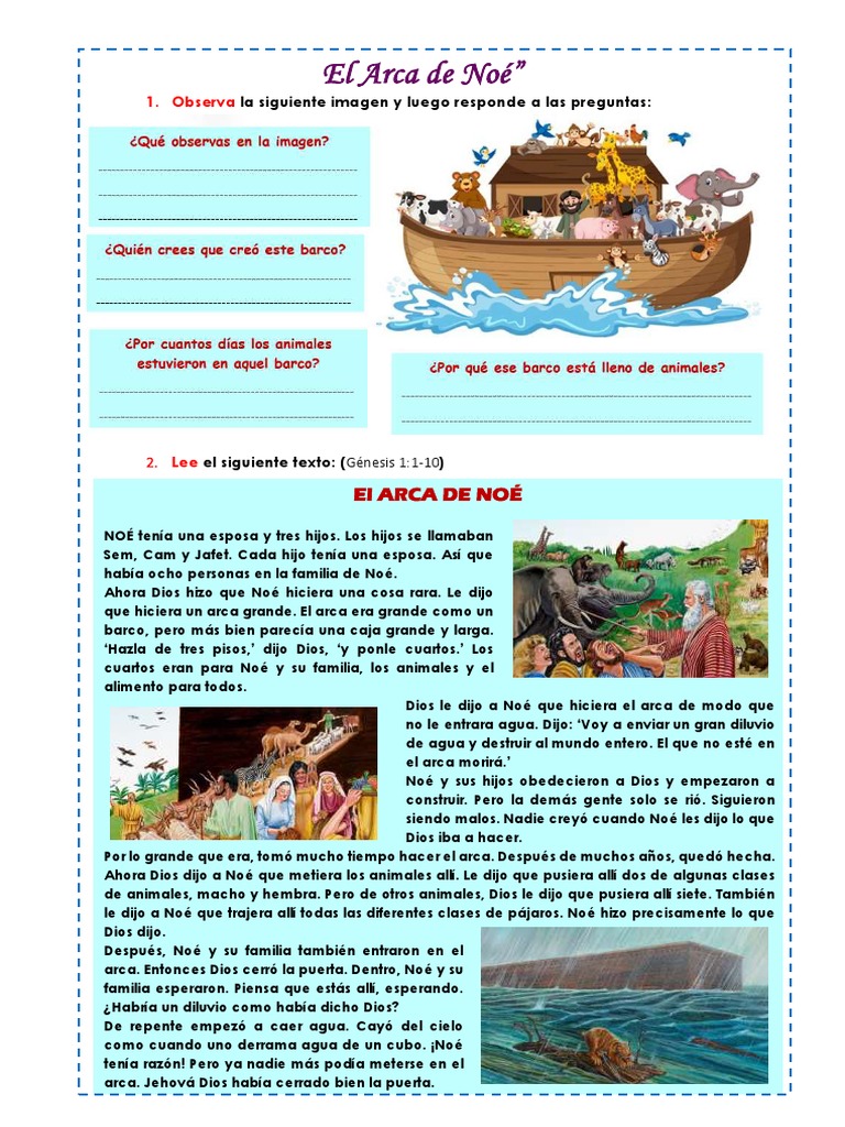 Ficha Jueves El Arca de Noe | Descargar gratis PDF | Arca de Noé | Noé