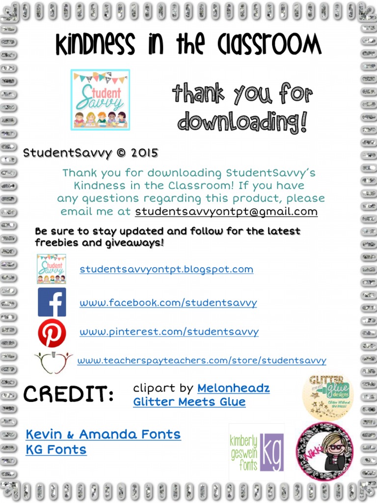 Kindness in The Classroom: Thank You For Downloading! | PDF
