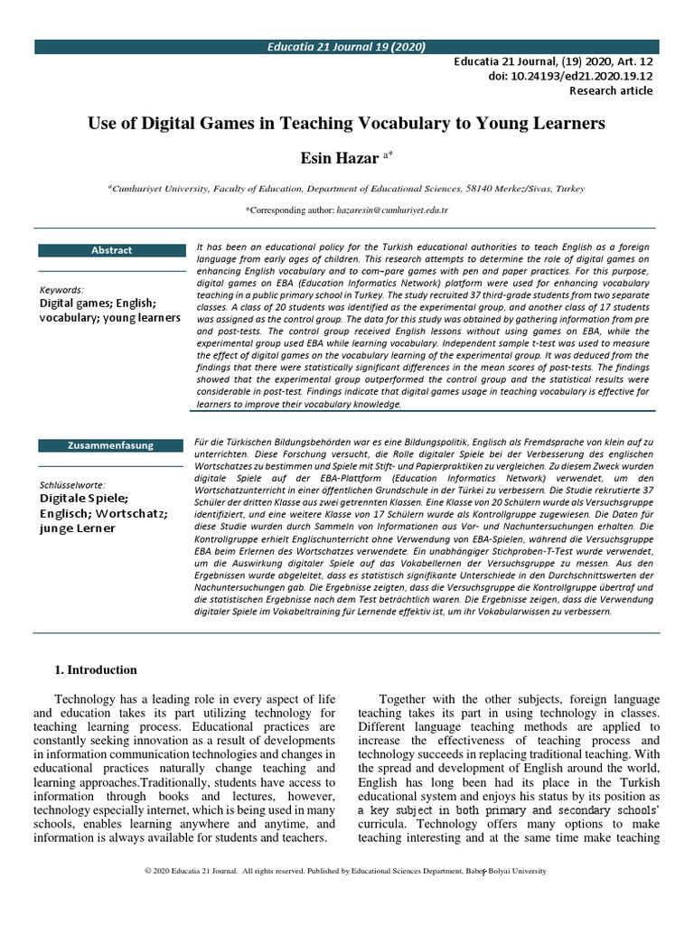 Use of Digital Games in Teaching Vocabulary To Young Learners | PDF ...