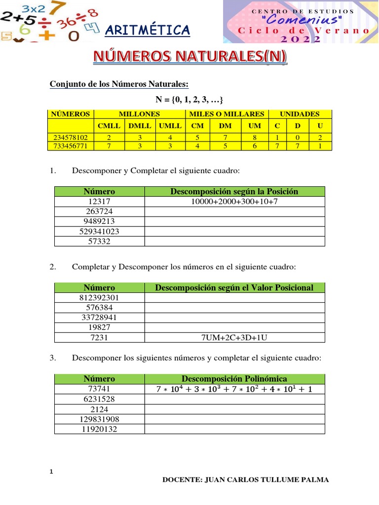 Aritmética - Conjunto de Los Números Naturales | PDF | Matemáticas ...