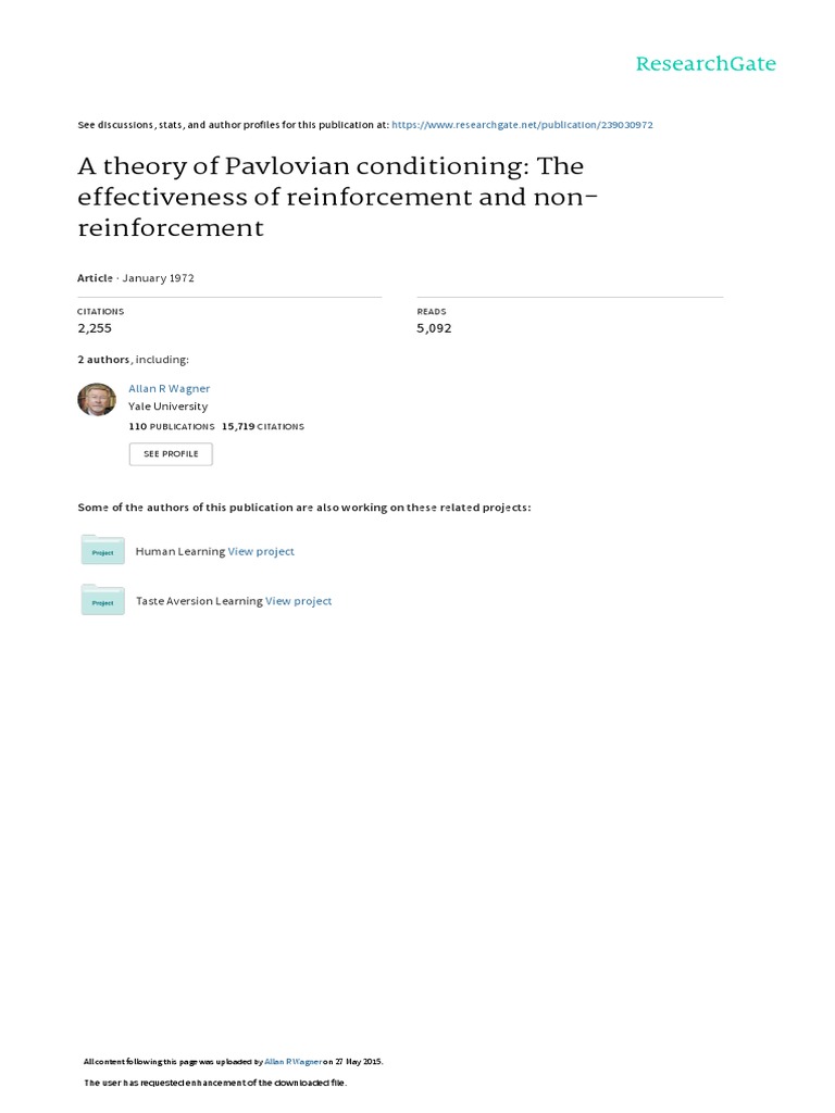 A Theory of Pavlovian Conditioning Variations in The Effectiveness of ...