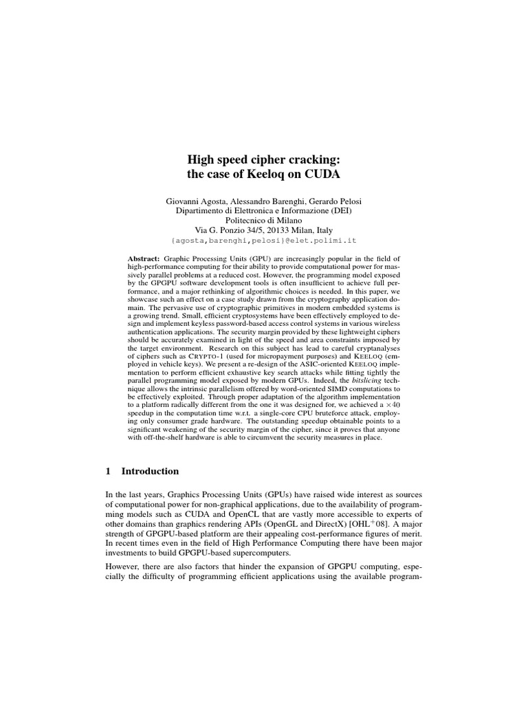 High speed GPU cipher cracking of Keeloq | PDF | Parallel Computing | Thread (Computing)