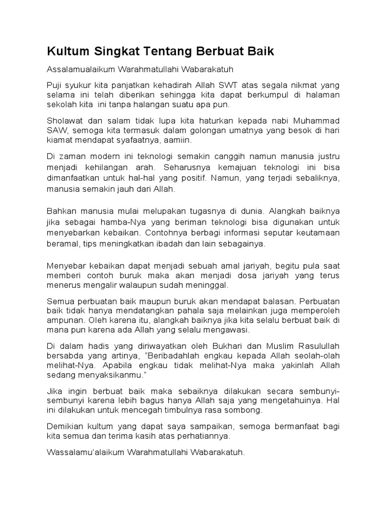 Kultum Singkat Tentang Berbuat Baik | PDF