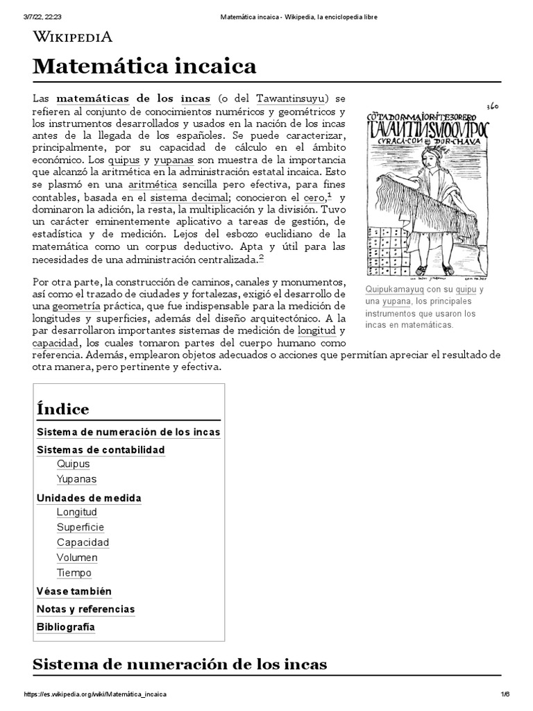 Matemática Incaica - Wikipedia, La Enciclopedia Libre | PDF ...