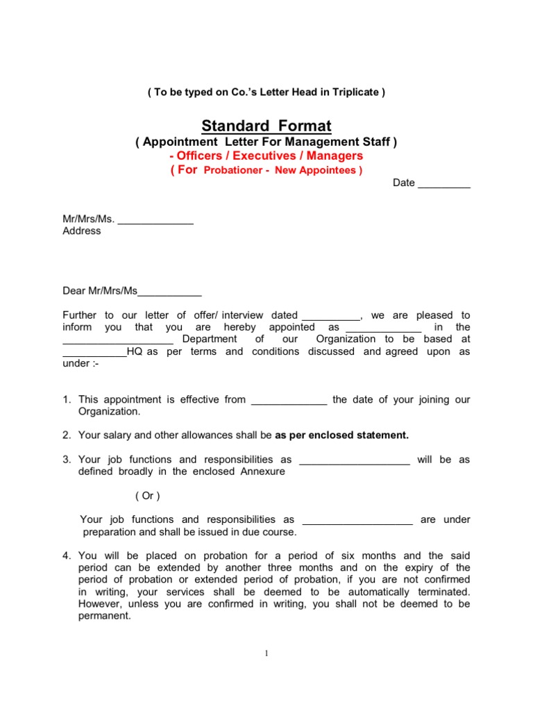 STD Appointment Letter For Management | PDF