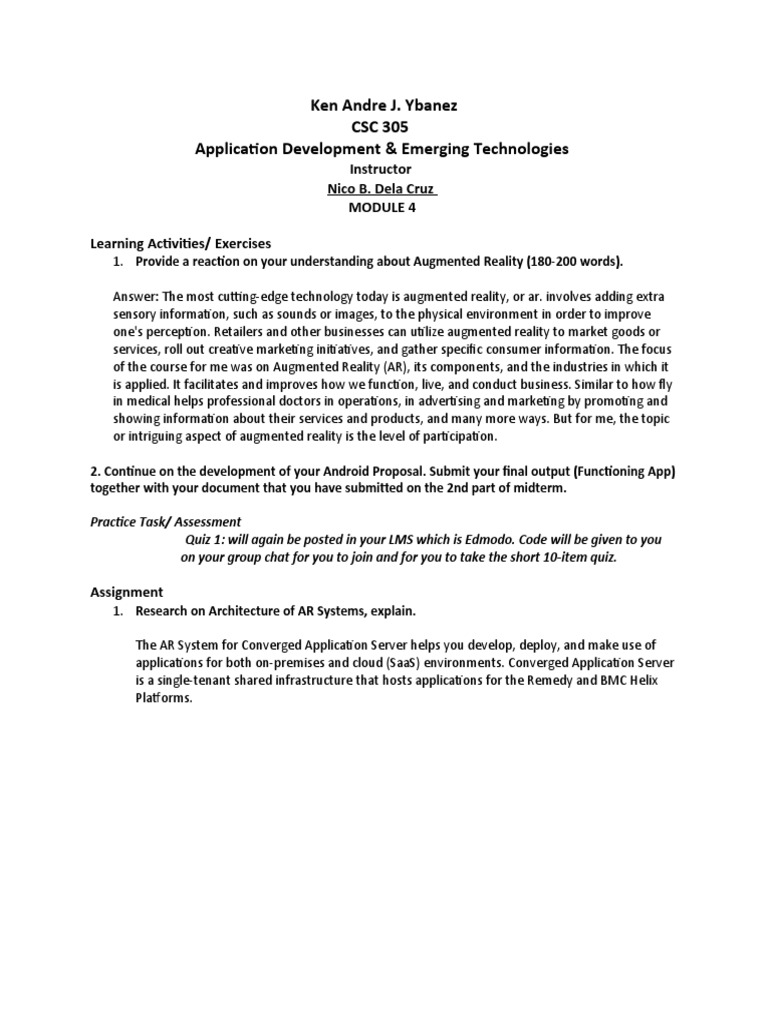 CSC 305 Application Development and Emerging Technologies M4 | PDF ...