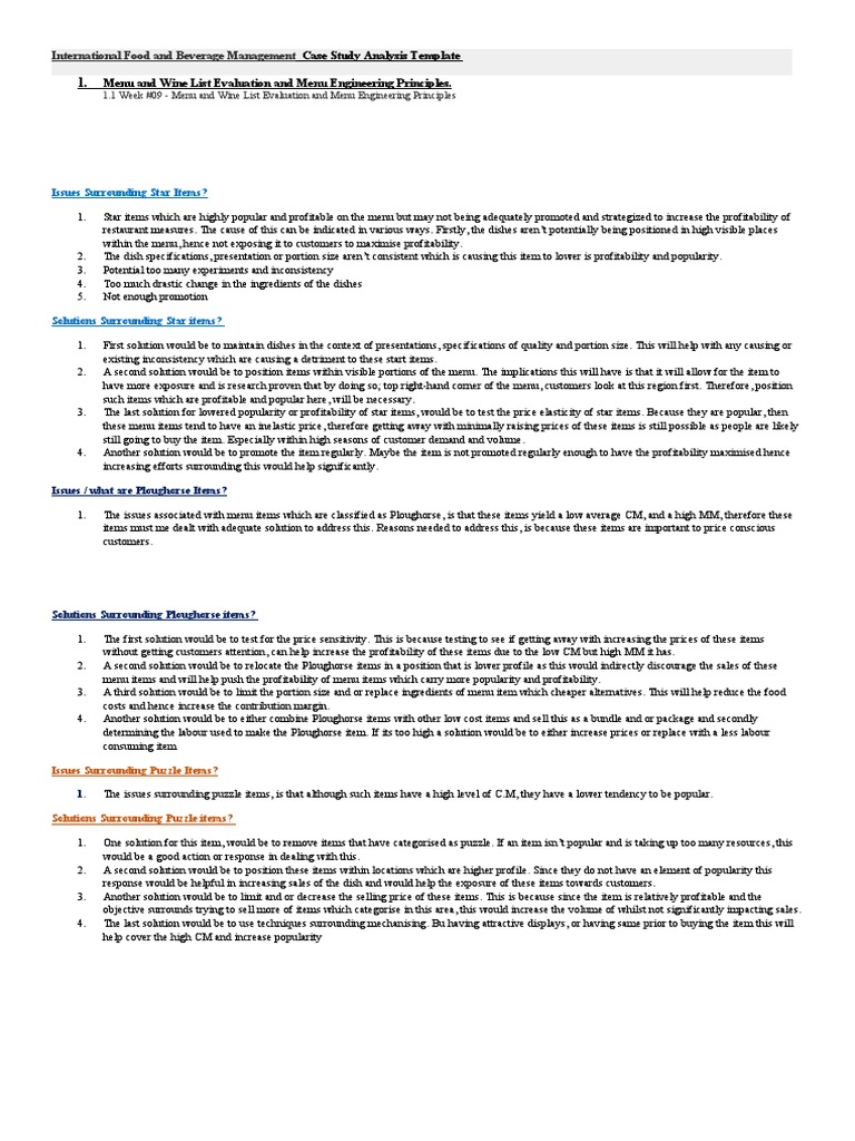 International Food and Beverage Management Case Study Template 1 | PDF ...
