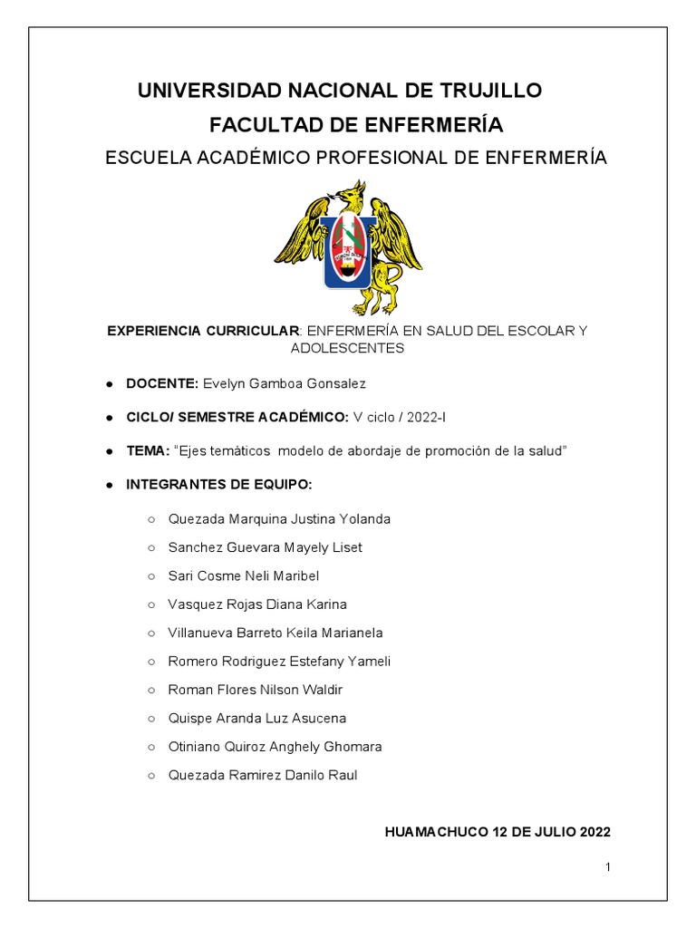 Ejes Temáticos Modelo De Abordaje De Promoción De La Salud Pdf 0824