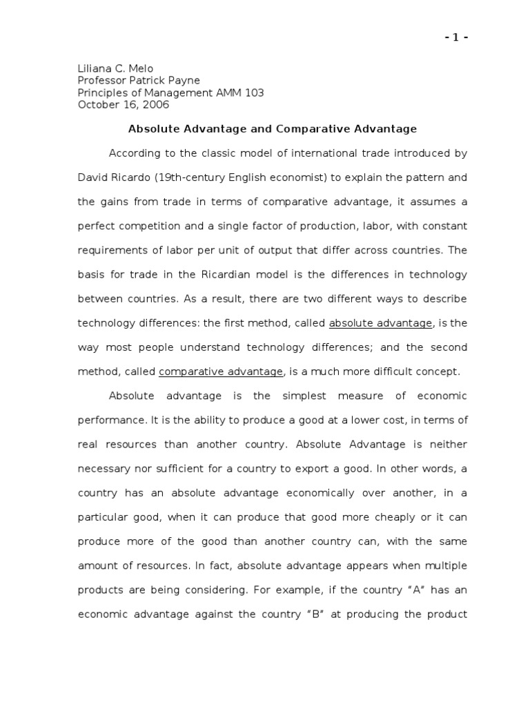Competitive Versus Comparative Advantage | PDF | Comparative Advantage ...