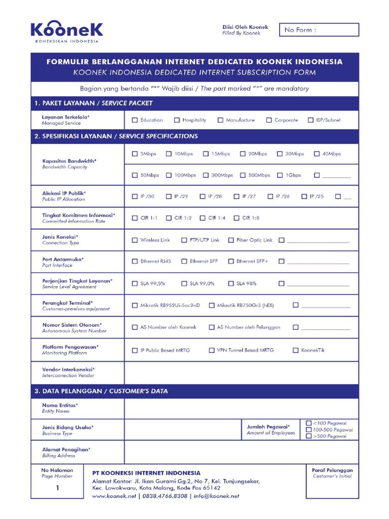 Form Berlangganan Internet Dedicated | PDF