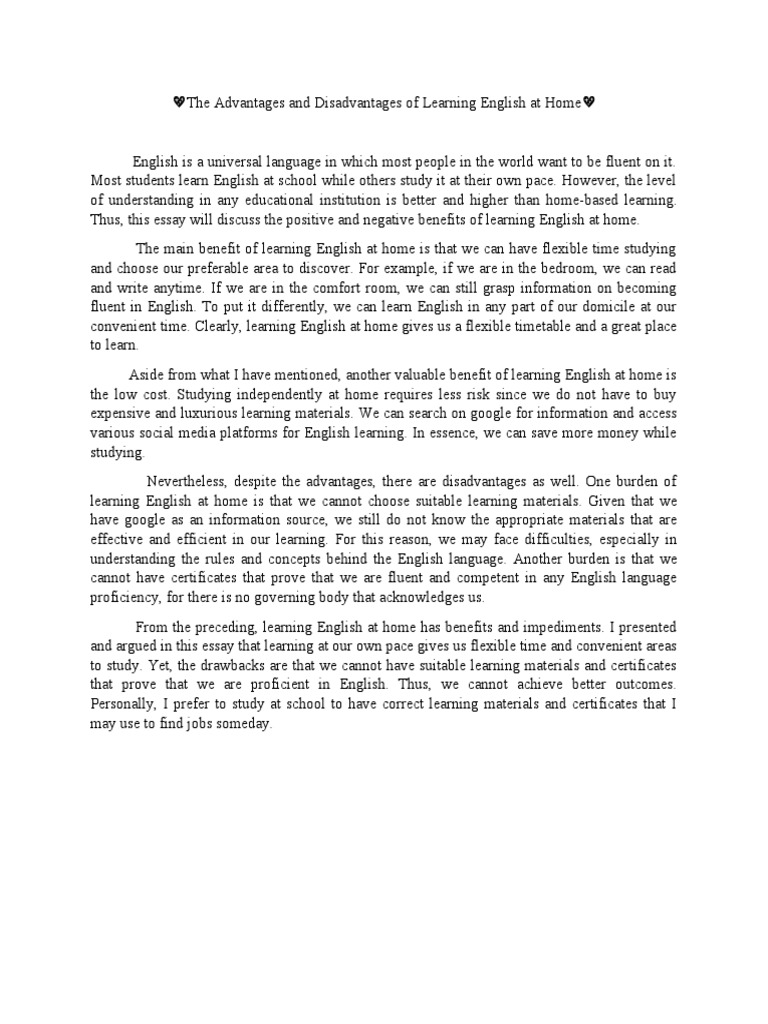 Pros and Cons of Learning English at Home | PDF | Career & Growth