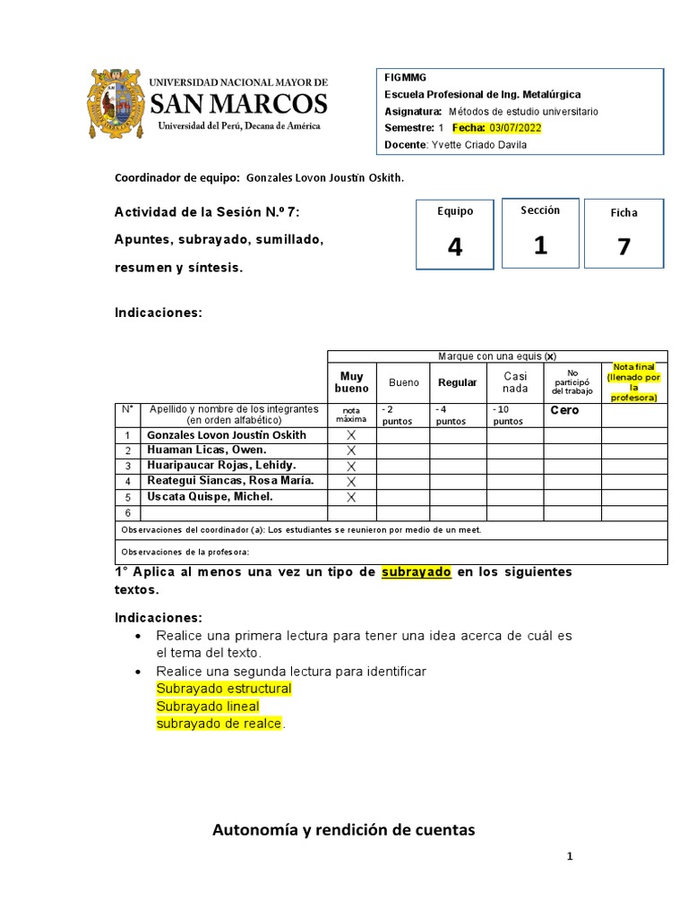 Práctica #7 - Subrayado | PDF | Universidad | Sociedad