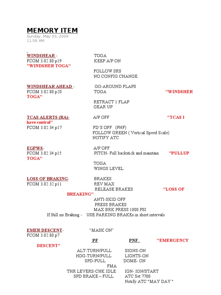 Memory Items | PDF | Aerospace Engineering | Aircraft