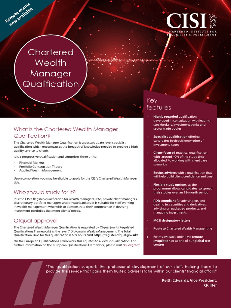 Chartered Wealth Manager Qualification: Key Features | PDF | Test ...