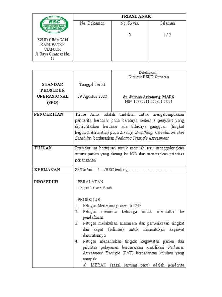 SOP Triage Anak | PDF
