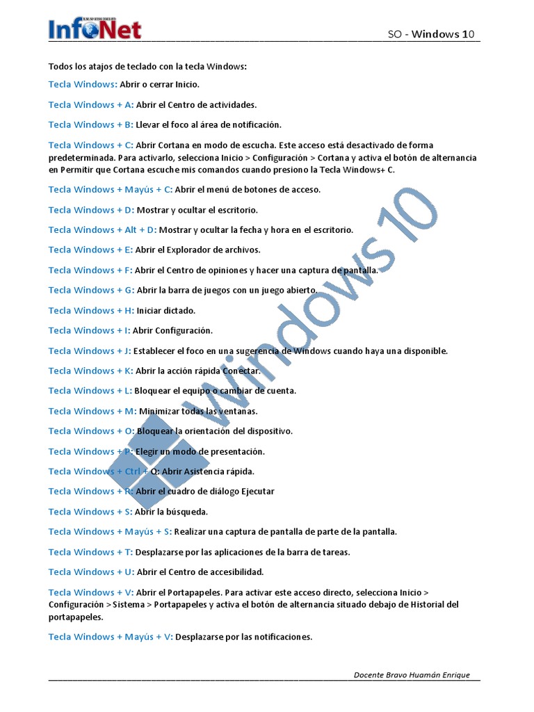 Todos Los Atajos De Teclado Con La Tecla Windows Pdf Ventana