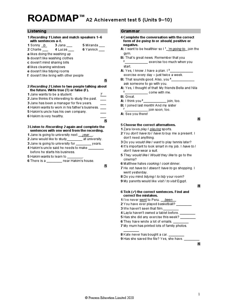 Roadmap: A2 Achievement Test 5 (Units 9-10) | PDF | Internet Roadmap: A2 Achievement Test 5 (Units 9-10) | PDF | Internet