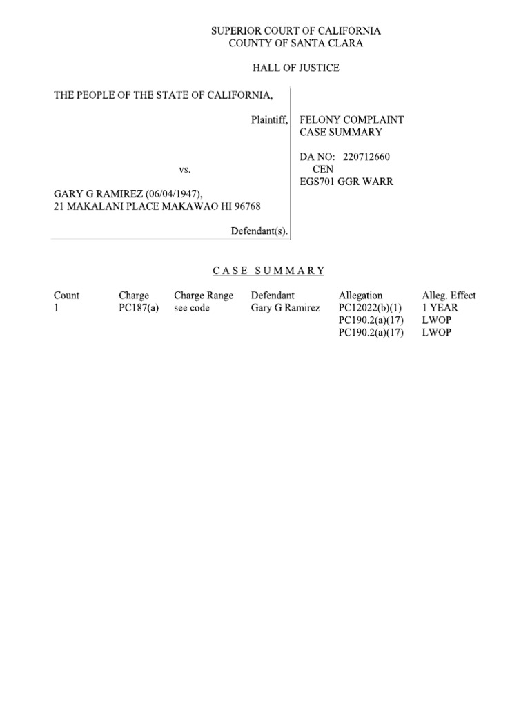 Gary Ramirez Criminal Complaint | PDF