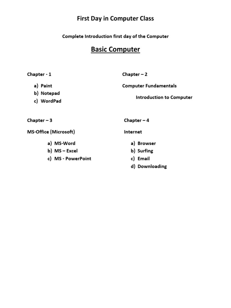 First Day in Computer Class (Computer Introduction) | PDF