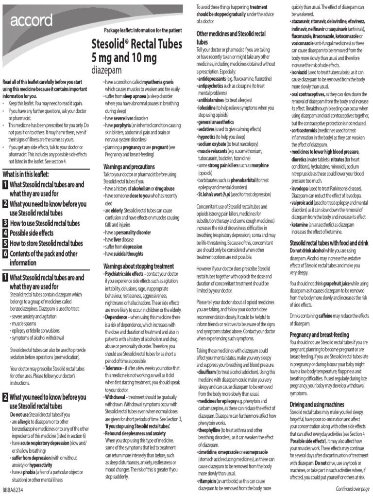 Stesolid® Rectal Tubes 5 MG and 10 MG: Diazepam | PDF | Medicine ...