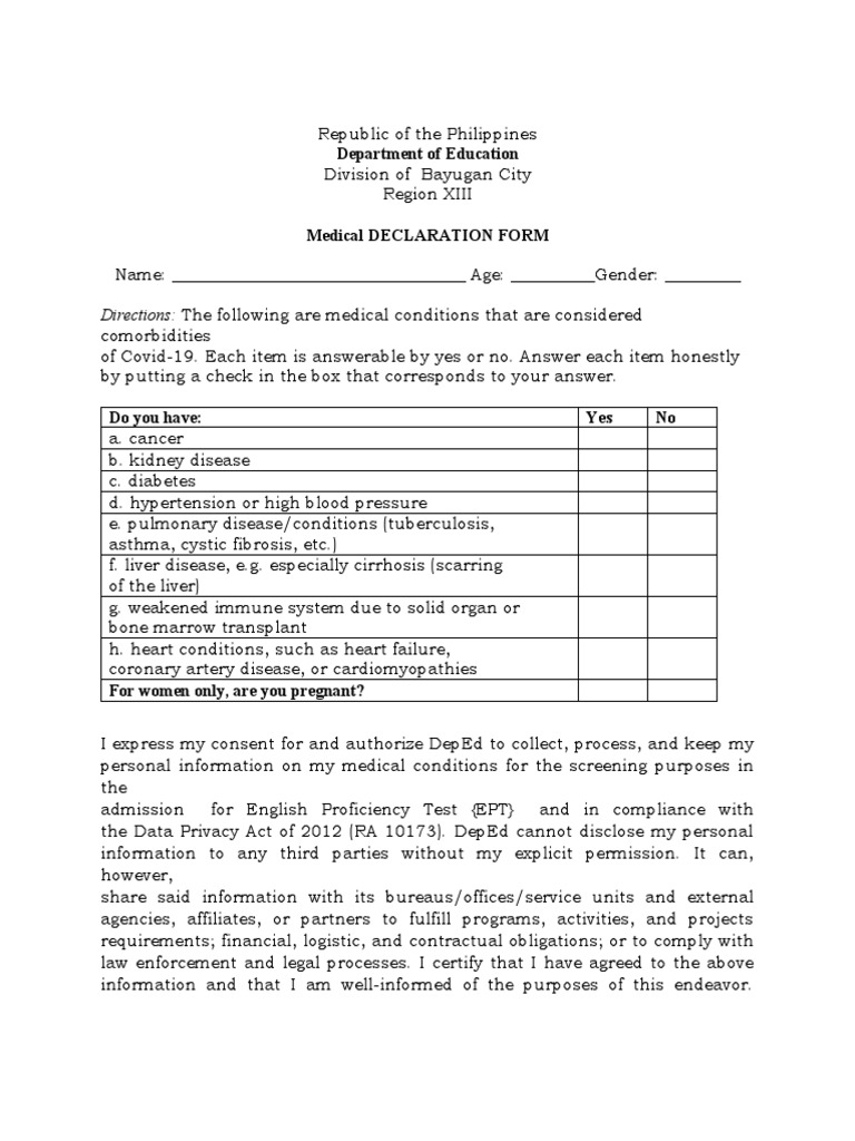 Covid-19 Medical Declaration Form | PDF