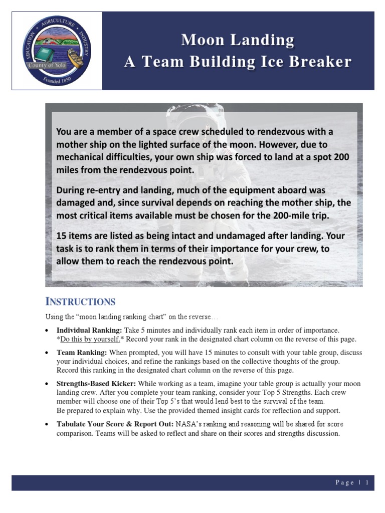 Moon Landing A Team Building Ice Breaker: Nstructions | PDF | Moon ...