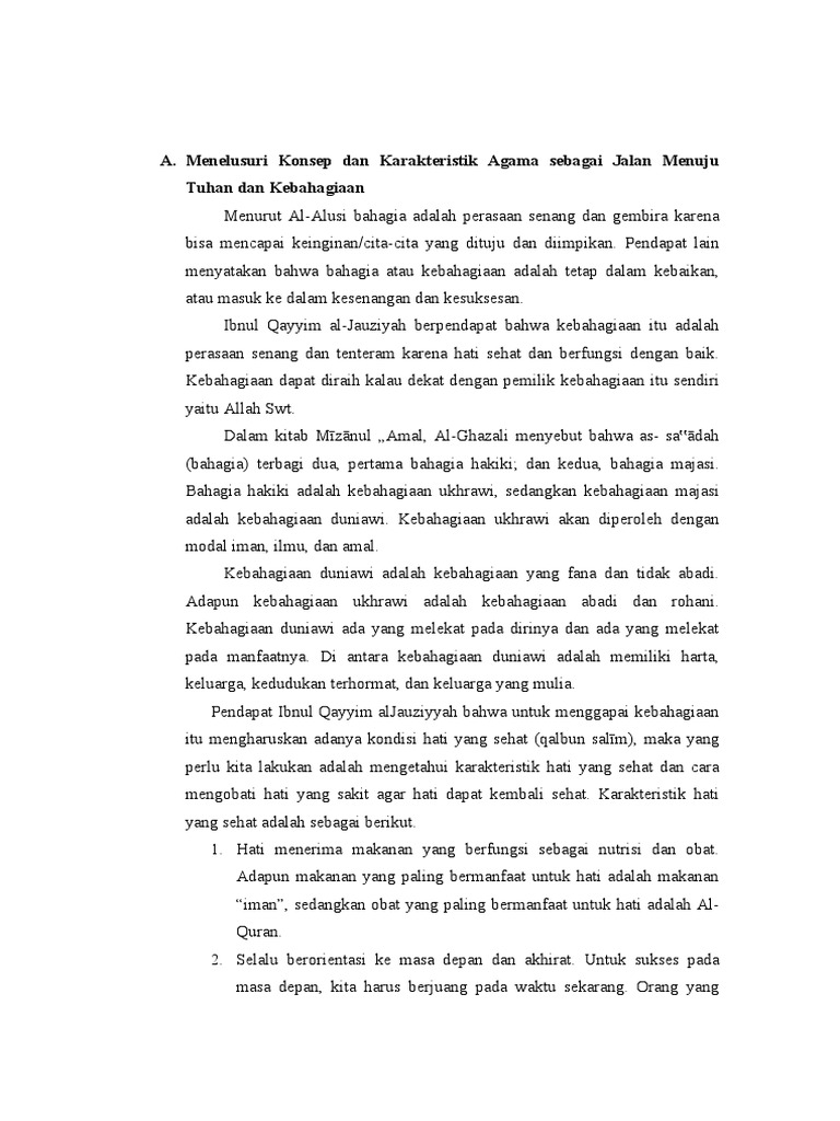 (PAI) Menelusuri Konsep Dan Karakteristik Agama Sebagai Jalan Menuju Tuhan Dan Kebahagiaan | PDF ...