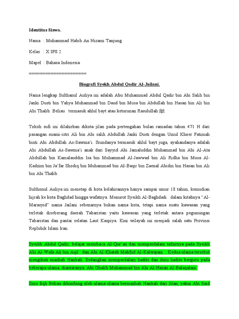 Biografi Syekh Abdul Qadir Al-Jailani - Muhammad Habib An-Nizami Tanjung | PDF | Filsafat | Klasik