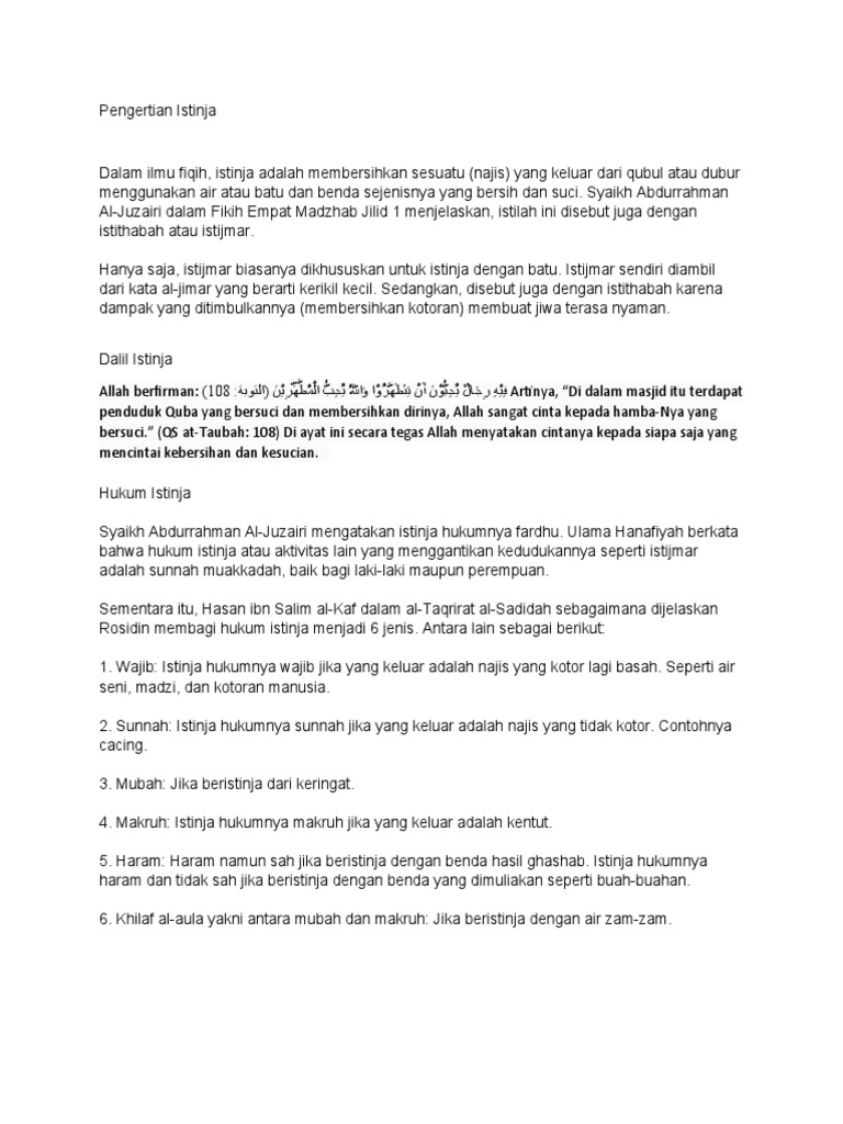Pengertian dan Hukum Istinja dalam Islam | PDF