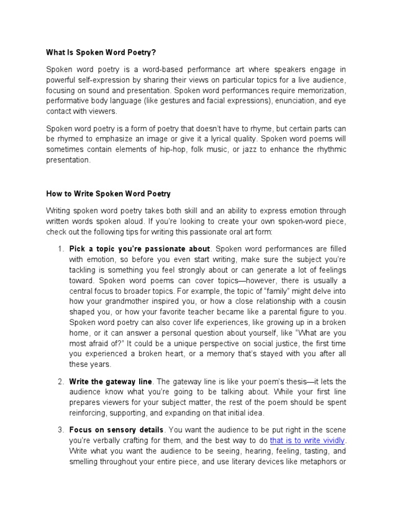 What Is Spoken Word Poetry?: That Is To Write Vividly | PDF | Poetry ...