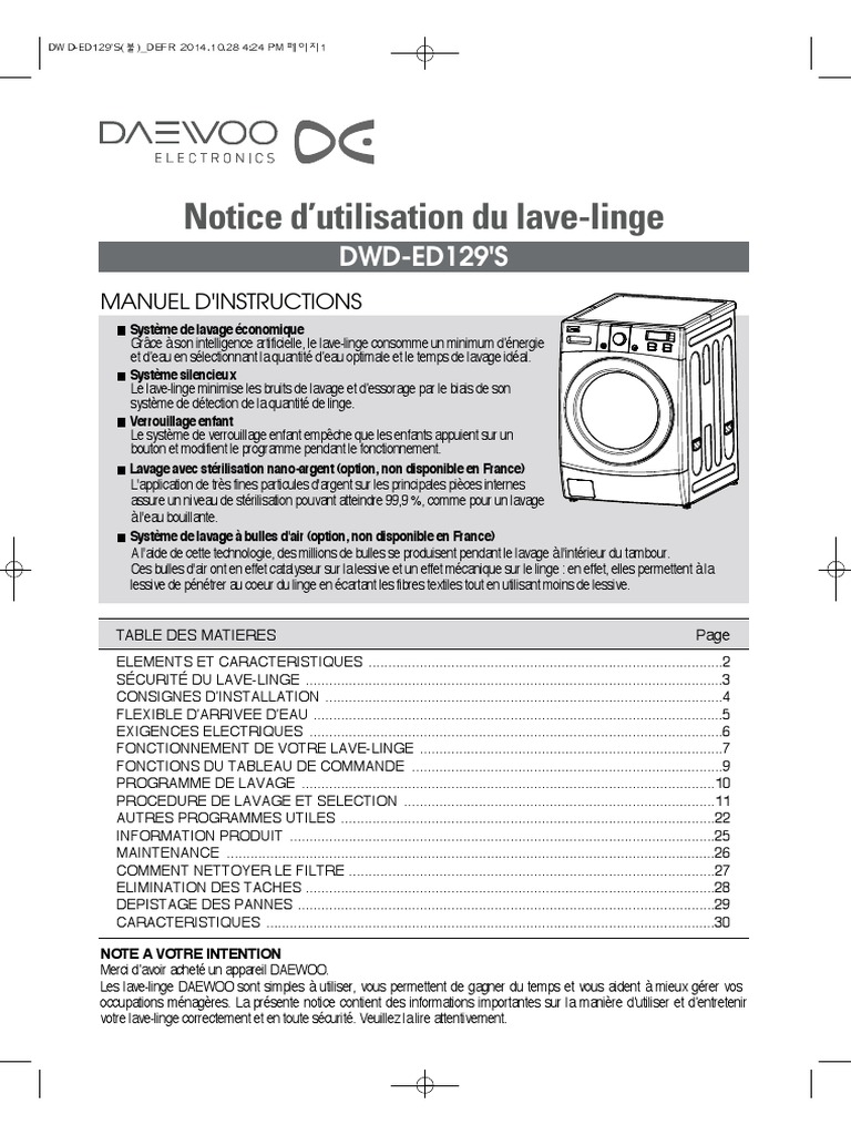 Daewoo DWD-ED1212 Washing Machine | PDF | Machine à laver | Entretien ...