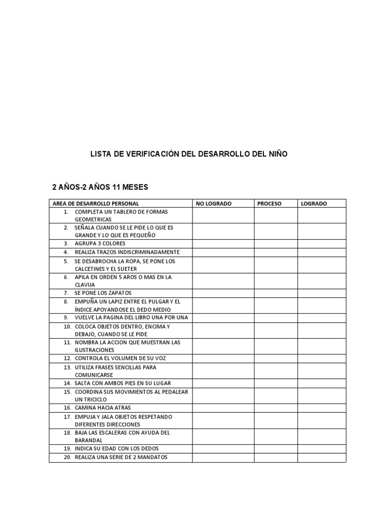 Verificación del Desarrollo Infantil 2-3 Años | PDF | Hogar, jardinería ...