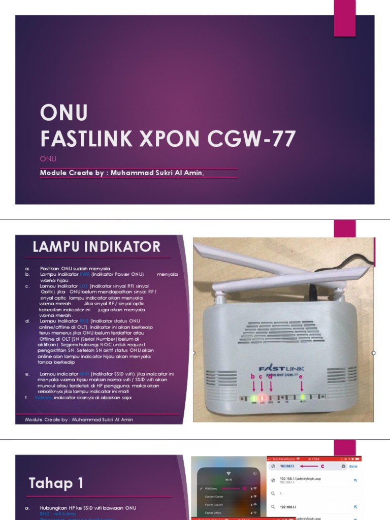Tutorial Pelanggan Onu Fastlink Xpon CGW-77 | PDF