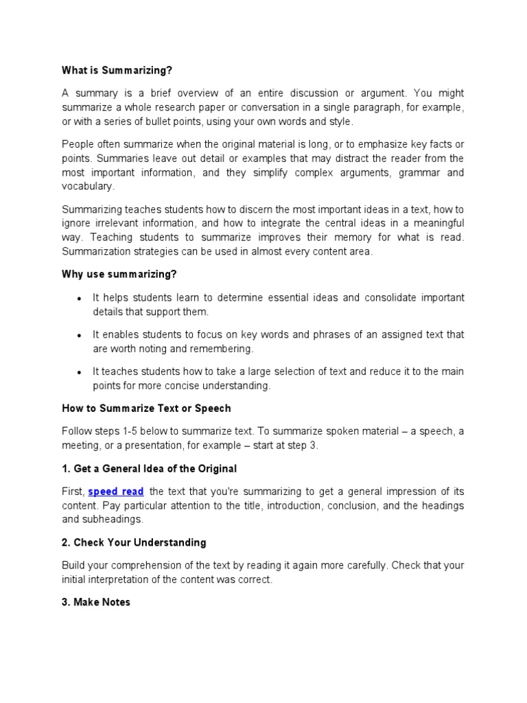 What Is Summarizing?: Speed Read | PDF | Cognition | Human Communication